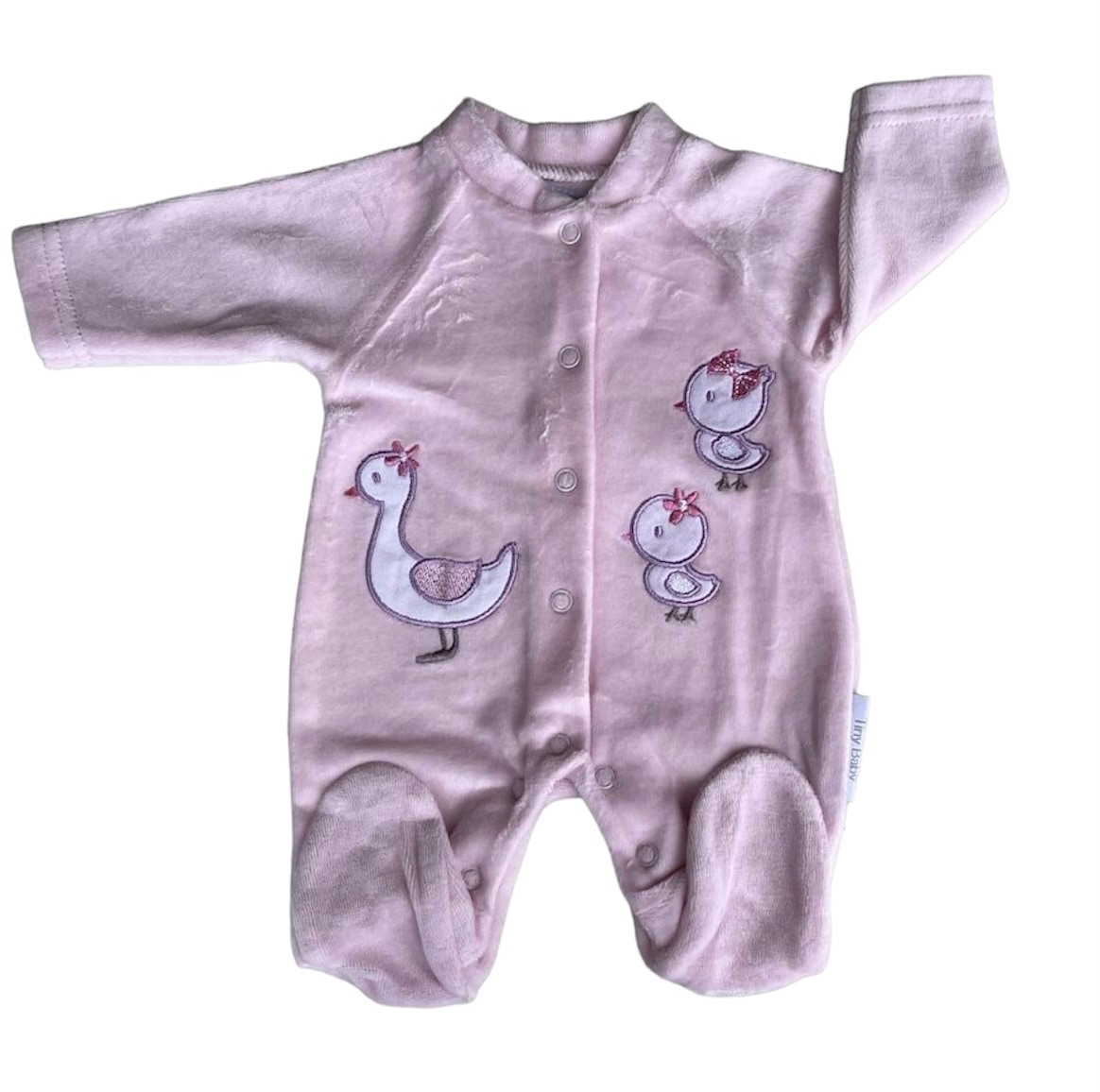 Girls Pink Velour Duck Sleepsuit - Mummy and Theos Little Baby Boutique Ltd