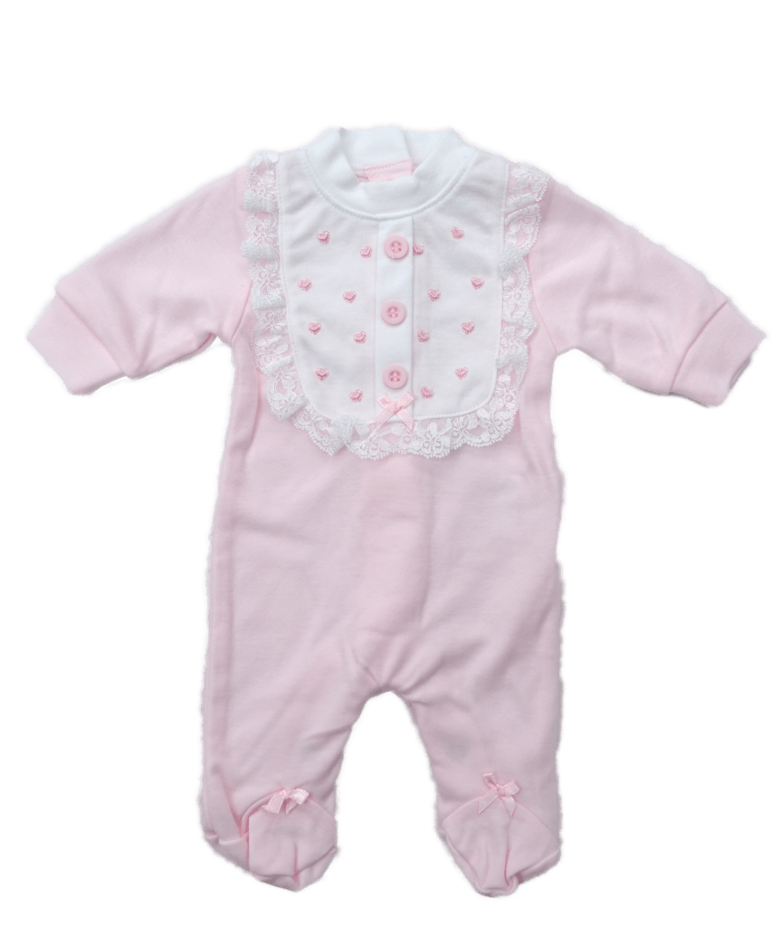 Girls Pink Sleepsuit with Embroidered Front Panel - Mummy and Theos ...